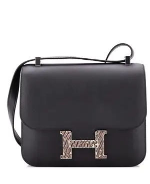 HERMES 24 Constance Marquette Bag Madame With Lizard - Black/ Brown