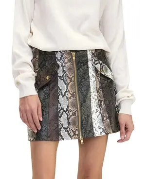 Cynthia Rowley Snake-embossed Leather Skirt - Multi