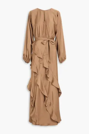 MIKAEL AGHAL Satin Maxi Dress With Ruffles