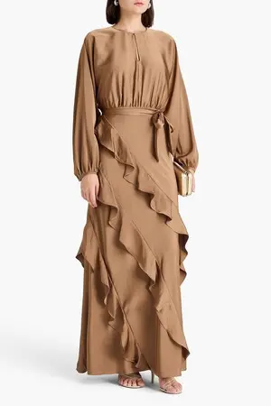 MIKAEL AGHAL Satin Maxi Dress With Ruffles