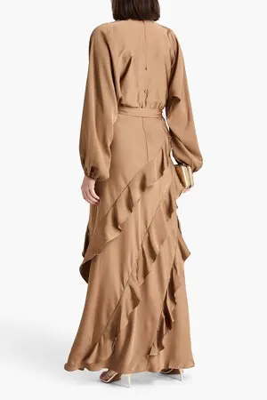 MIKAEL AGHAL Satin Maxi Dress With Ruffles