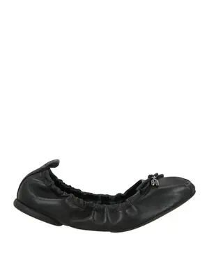 Hogan Ballet Flats In Leather With Bow Detailing - Black