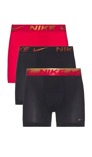Nike Essential Micro Boxer Brief 3 Pack In Red,black - University Red  Black  & Black Metallic