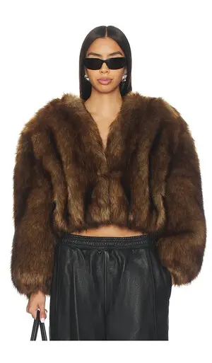 Alexander Wang Faux Fur Cropped Jacket - Chestnut