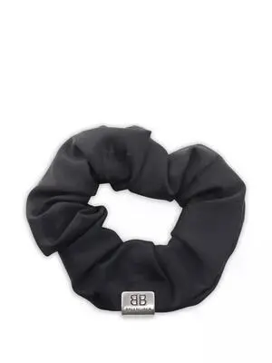 Balenciaga Bb Logo Ribbed Scrunchie - Black