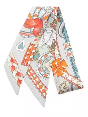 Hermès 2010s Harnais De Coeur Twilly Scarf - Grey