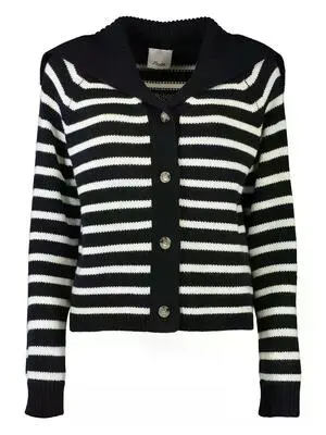 ALLUDE Striped Buttoned Cardigan - Black
