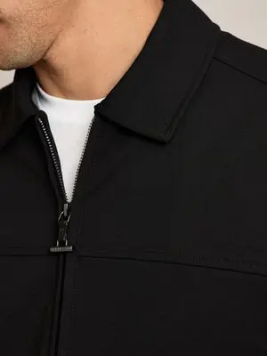 REISS Newland Premium Interlock Zip-through Overshirt - Black