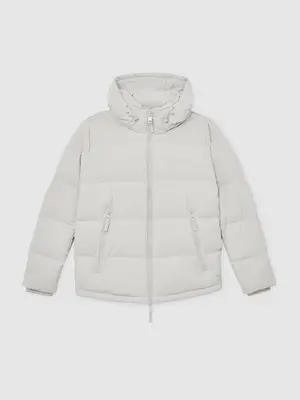 REISS Reggie Quilted Zip-through Puffer Jacket - Light Stone