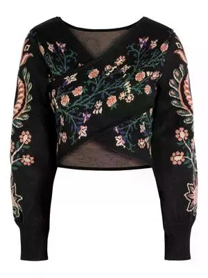 Farm Rio Floral Jacquard Knit Sweater - Black