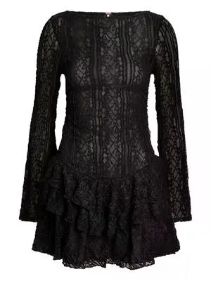 Free People Ruffled Lace Mini Dress - Black