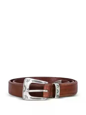 FABRIZIO MANCINI Engraved Buckle Leather Belt - Brown