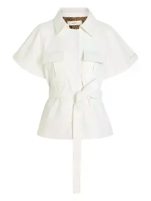 SKIIM Belted-waist Flap-pocket Jacket - White