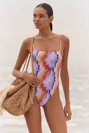 Sigal Straight-neck One-piece Swimsuit - Purple Pattern