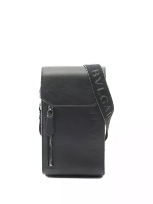 BVLGARI 2010s Leather Zip Shoulder Bag - Black