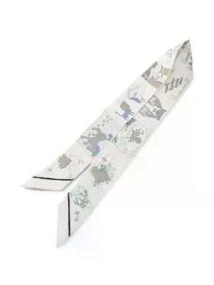 Hermès 2010s A Vos Crayons Ribbon Scarf - White