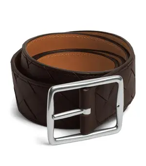 Bottega Veneta Leather Intrecciato Reversible Belt - Brown