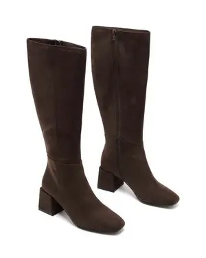 THERAPY AUSTRALIA Wolf Block Heel Tall Boots - Chocolate Microsuede