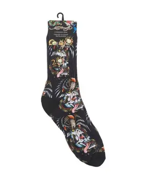 Ed Hardy Skull 360 Print Full Cushion Crew Socks 2 Pack - Black
