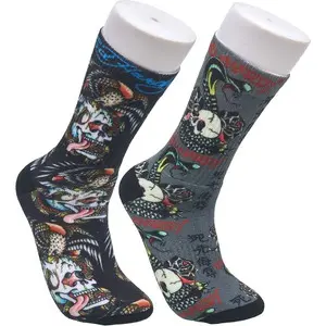 Ed Hardy Skull 360 Print Full Cushion Crew Socks 2 Pack - Black