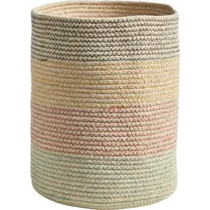 NEARLY NATURAL 12-in Handmade Natural Cotton Ed Woven Basket Planter - Multicolor