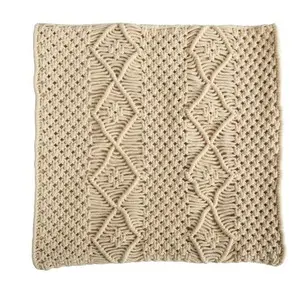 NEARLY NATURAL 16-in Boho Woven Macrame Decorative Pillow Cover - Beige