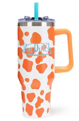 VON DUTCH 40oz Double Walled Insulated Stainless Steel Tumbler - Orange Cow