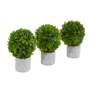 NEARLY NATURAL 9-in Boxwood Artificial Mini Topiary - Green