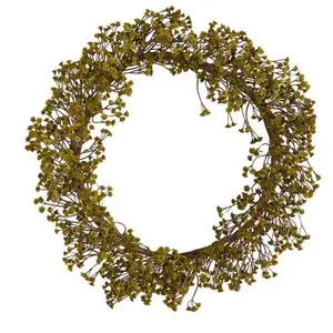 NEARLY NATURAL 20-in Autumn Gypsophila Artificial Wreath - Green
