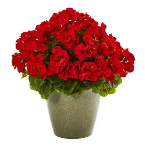 NEARLY NATURAL 17-in Geranium Artificial Plant Uv Resistant - Red
