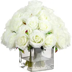 NEARLY NATURAL Wedding Collection 13-in Artificial Rose Arrangement In Glass Vase - White
