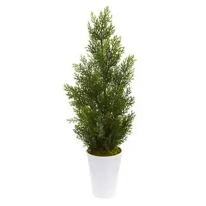 NEARLY NATURAL 27-in Mini Cedar Artificial Pine Tree In Decorative Planter - Green