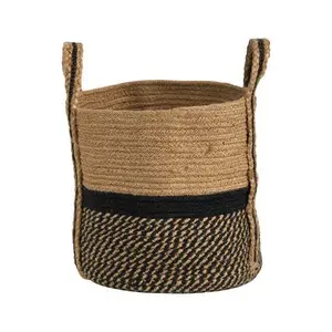 NEARLY NATURAL 13-in Boho Chic Basket Natural Jute Basket Planter - Beige/black