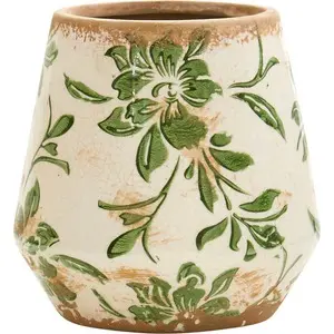 NEARLY NATURAL 5.5-in Tuscan Ceramic Scroll Planter - Green