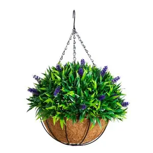 NEARLY NATURAL 18-in Uv Resistant Artificial Lavender Hanging Basket - Green/purple