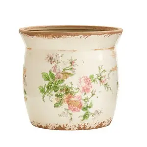NEARLY NATURAL 8-in Tuscan Ceramic Floral Print Planter - White