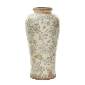 NEARLY NATURAL 16-in Tuscan Ceramic Floral Scroll Urn Vase - Green