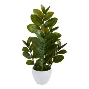NEARLY NATURAL 22-in Zamioculcas Artificial Plant In White Planter - Green