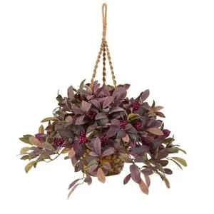 NEARLY NATURAL 28-in Fall Laurel Leaf With Berries Artificial Plant In Hanging Basket - Lavender