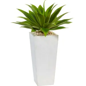 NEARLY NATURAL Agave Artificial Plant In White Planter - Green