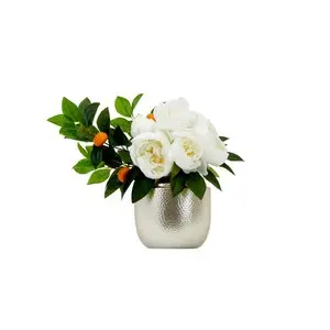 NEARLY NATURAL 16-in Artificial Peony Dahlia Arrangement Vase - White