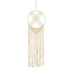 NEARLY NATURAL 30-in Boho Chic Woven Dreamcatcher Macrame Wall Art Décor - Cream