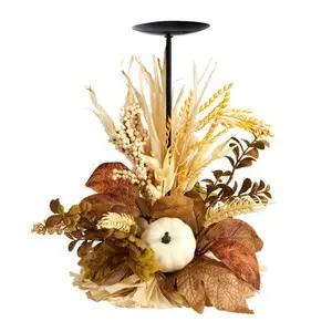 NEARLY NATURAL 12-in Autumn Harvest And Pumpkin Fall Candle Holder - Cream
