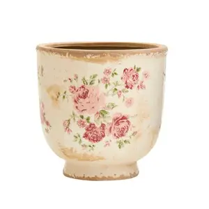 NEARLY NATURAL 7.5-in Tuscan Ceramic Floral Print Planter - Green