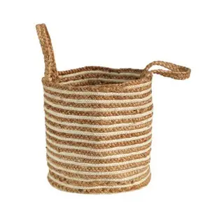 NEARLY NATURAL 14-in Boho Chic Basket Planter Natural Cotton And Jute - Beige