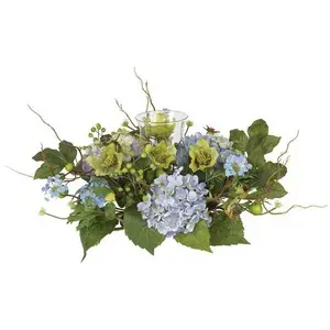 NEARLY NATURAL Hydrangea Candelabrum Centerpiece - Blue