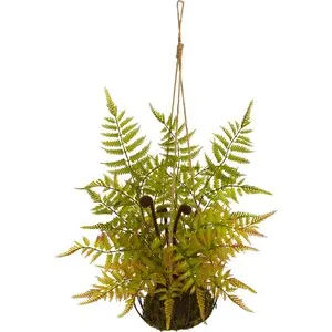 NEARLY NATURAL 21-in Fern Artificial Plant In Metal Hanging Basket - Green
