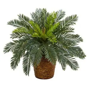 NEARLY NATURAL 15-in Cycas Artificial Plant In Basket - Green