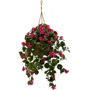 NEARLY NATURAL Bougainvillea Artificial Hanging Basket - Green/pink