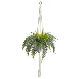 NEARLY NATURAL 25-in Fern Hanging Artificial Plant In Decorative Basket - Green